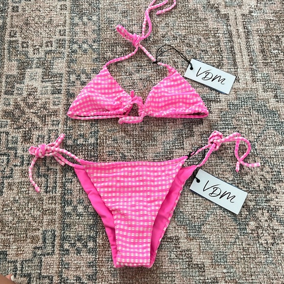 Swim | Vdm Pink And White Gingham Bikini | Poshmark